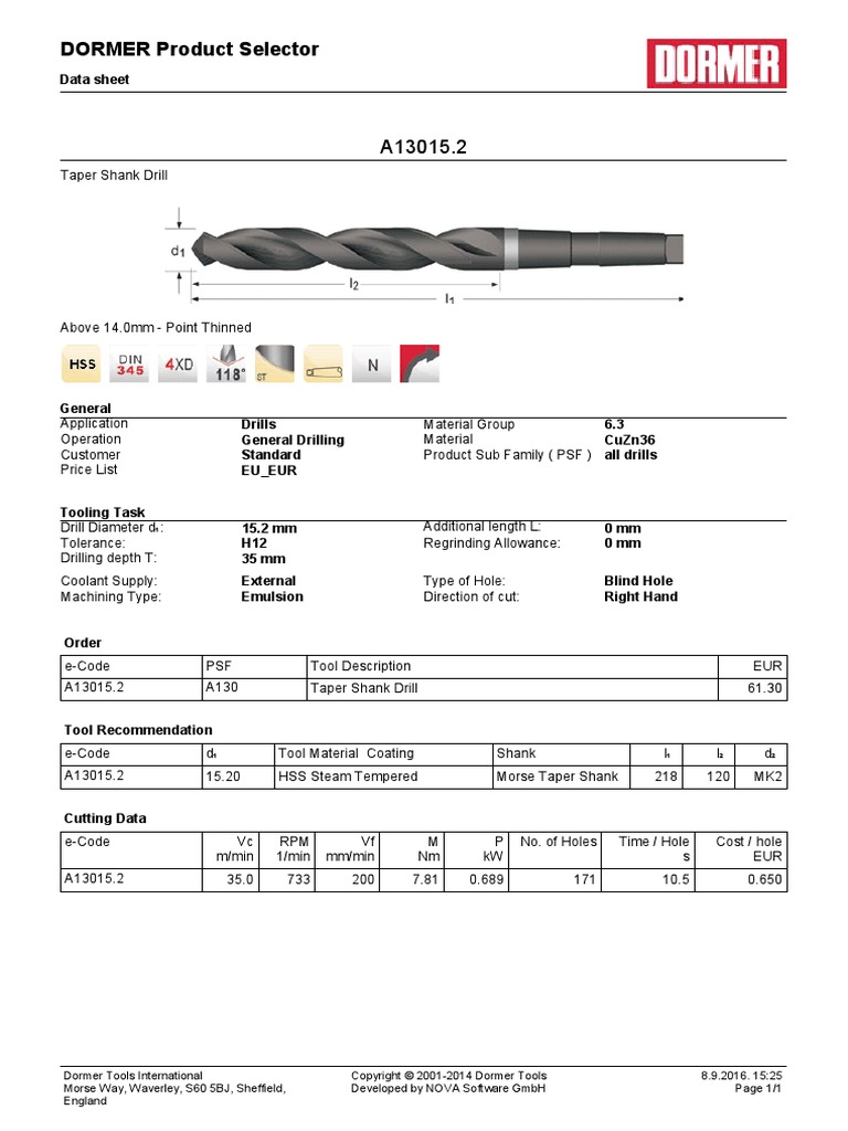 DORMER Product Selector: Data Sheet | PDF