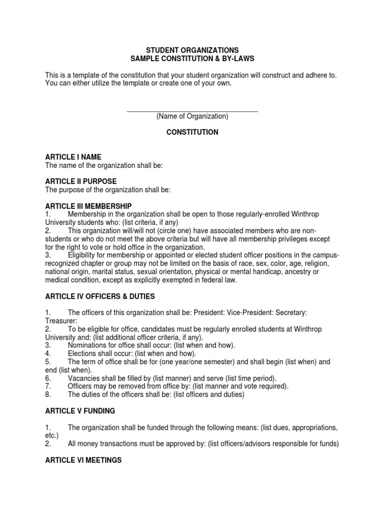 Student Organization Constitution Template | PDF | By Law | Quorum