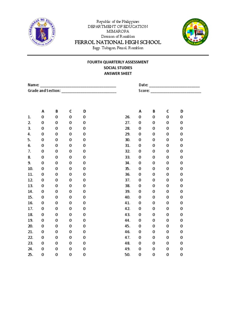Fourth Quarterly Social Studies Assessment | PDF