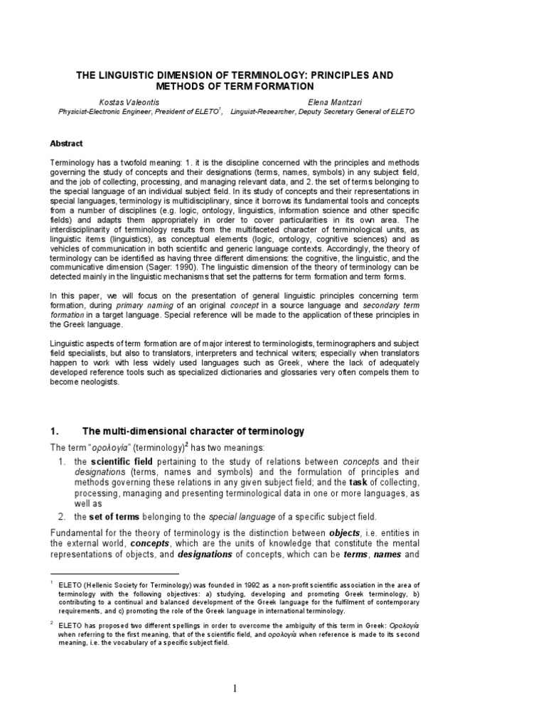 The Linguistic Dimension of Terminology: Principles and Methods of Term ...