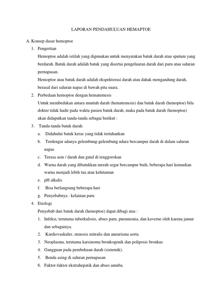 Panduan Lengkap Hemoptoe dan Penyebabnya | PDF