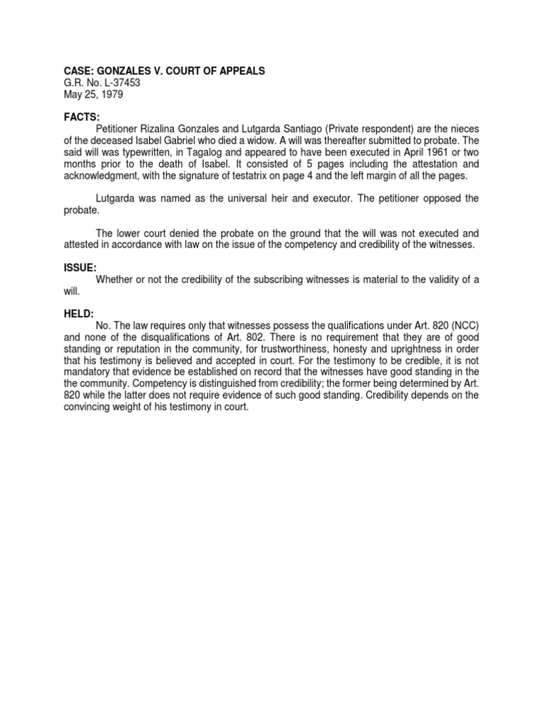 Case: Gonzales V. Court of Appeals | PDF