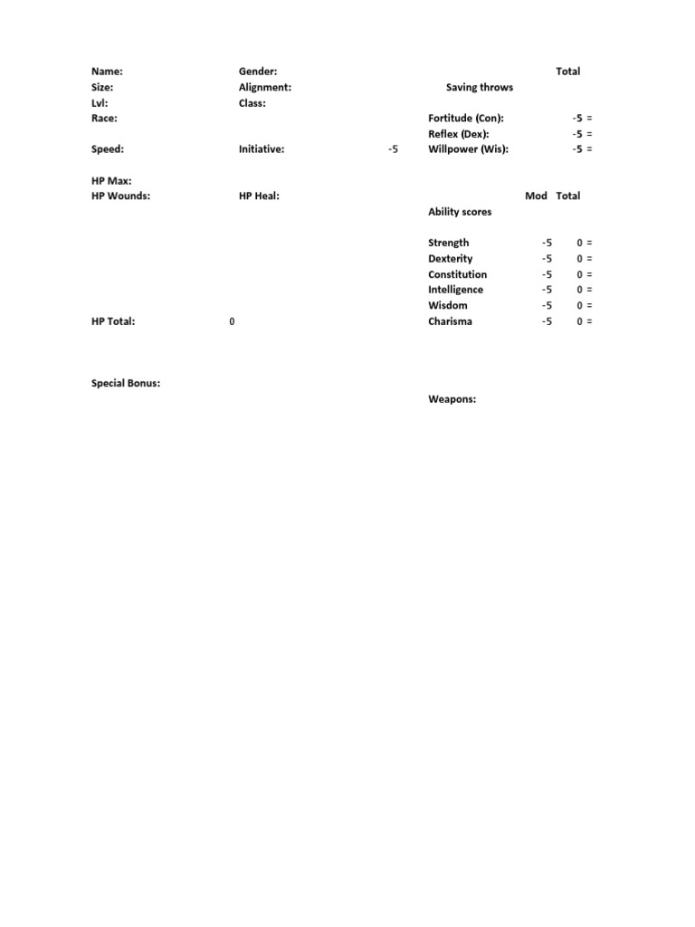 D&D 3.5 Excel Character Sheet | PDF | Role Playing | Tabletop Games