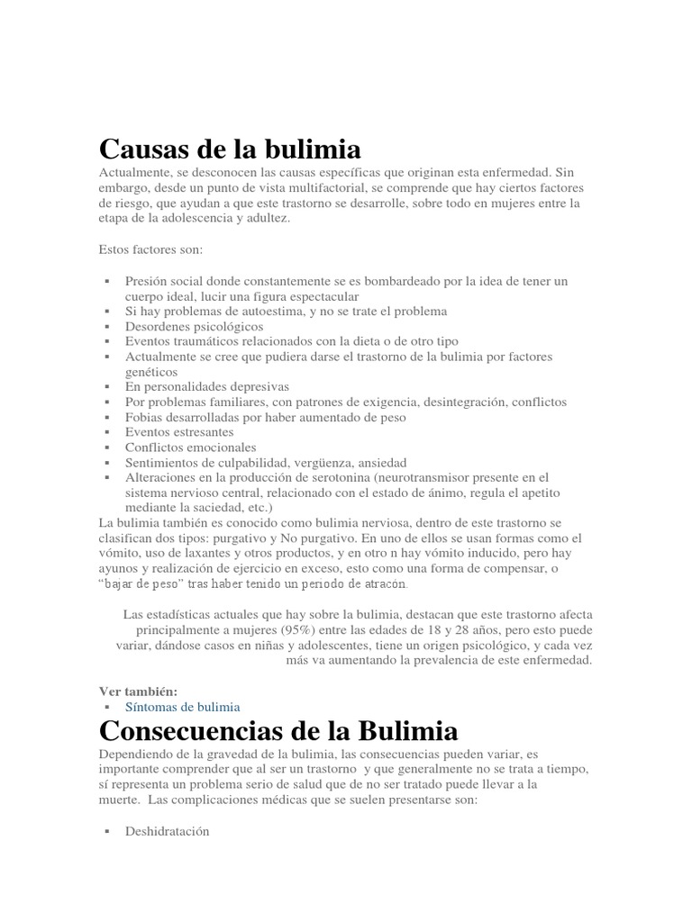 Factores de riesgo y consecuencias de la bulimia | PDF | Bulimia ...