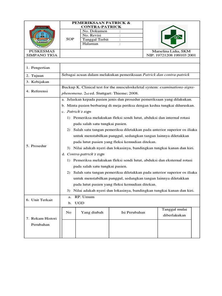 Sop Pemeriksaan Patrick & Contra-Patrick | PDF