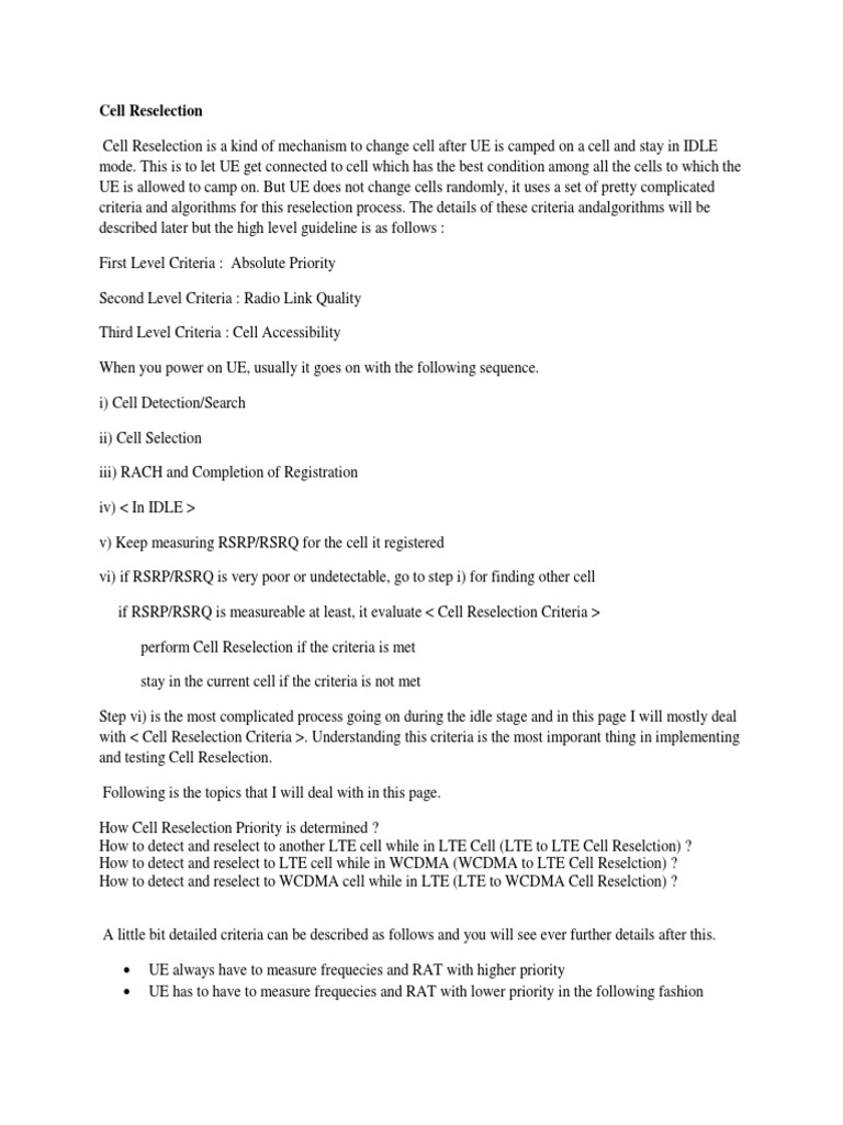 Cell Reselection | PDF | Lte (Telecommunication) | Decibel