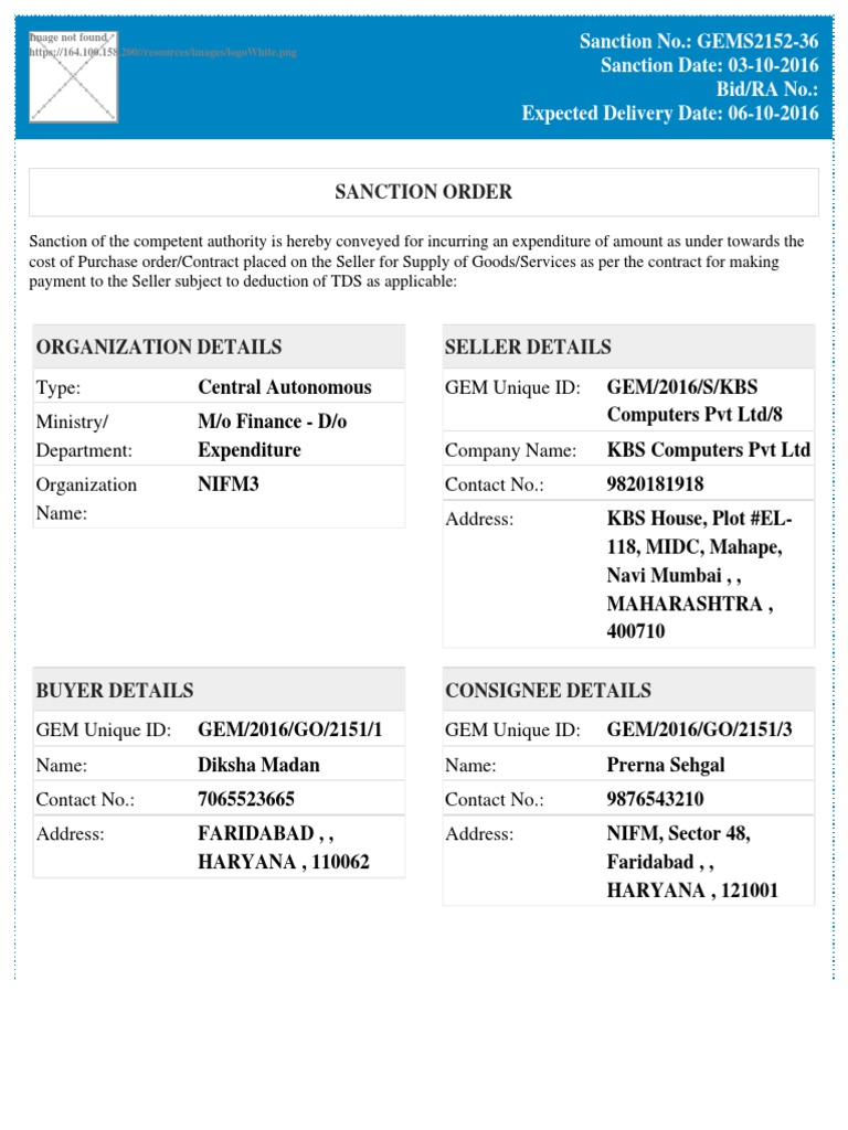 Sample Sanction Order | PDF | Expense | Payments Sample Sanction Order | PDF | Expense | Payments