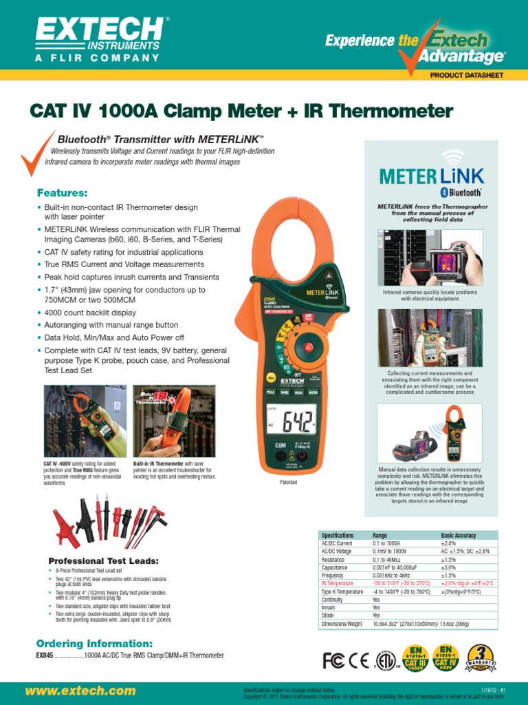 Cat Iv 1000A Clamp Meter + Ir Thermometer: Bluetooth Transmitter With ...