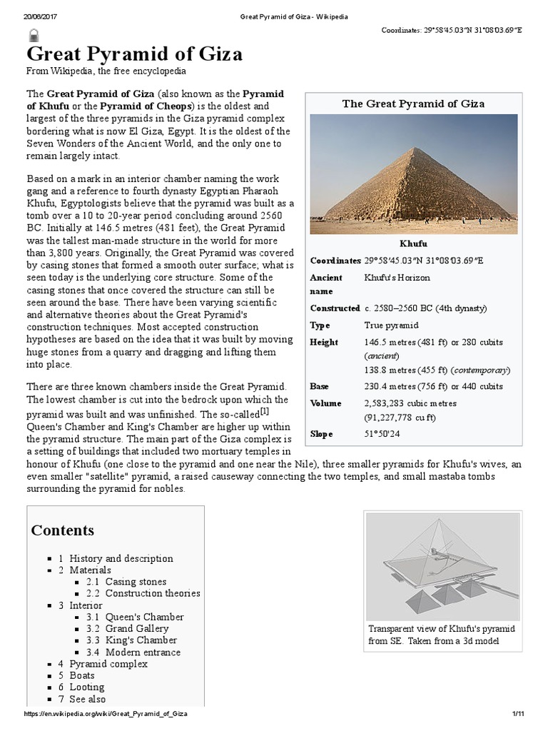 Great Pyramid of Giza - Wikipedia | PDF | Egyptian Pyramids | Archaeology