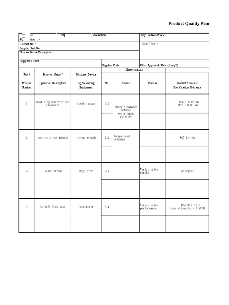 Quality Control Plan for Valve Assembly Process | PDF | Valve | Machines