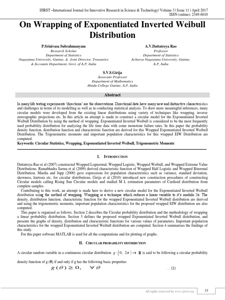On Wrapping of Exponentiated Inverted Weibull Distribution | PDF | Probability Density Function ...