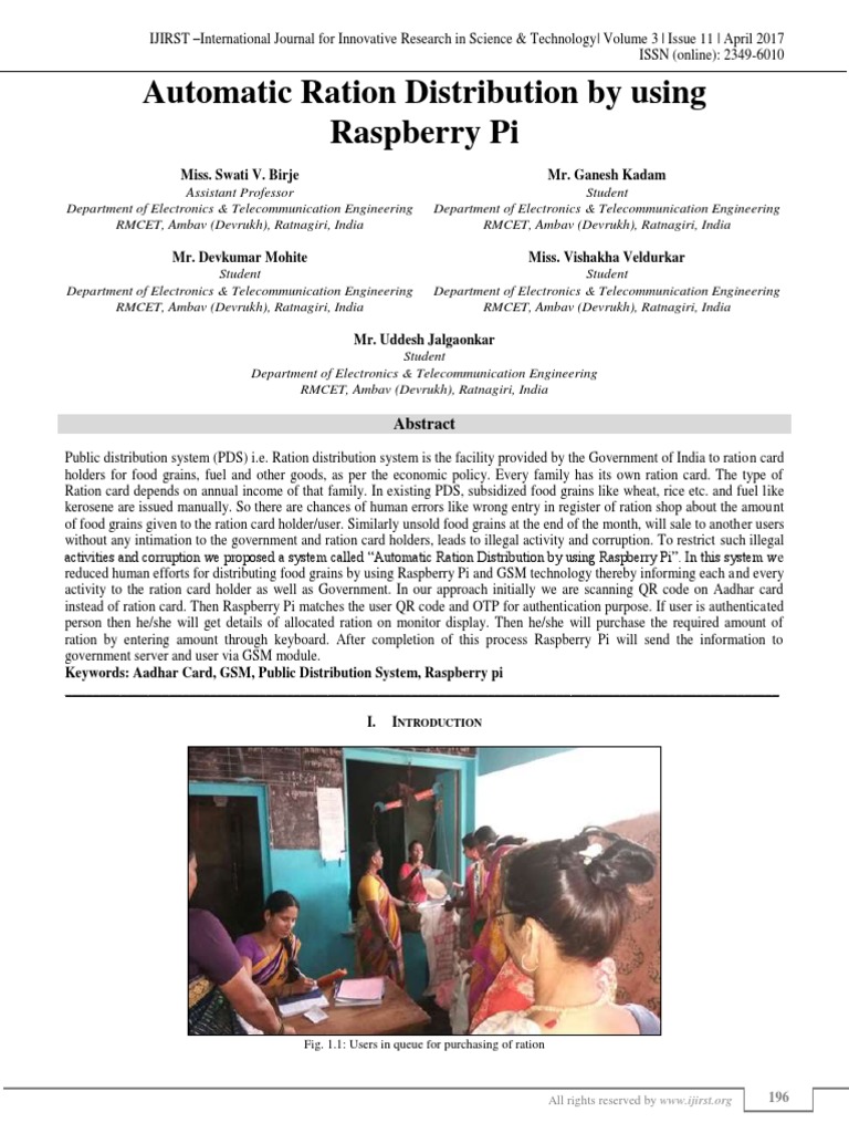 Automatic Ration Distribution by Using Raspberry Pi | PDF | Digital ...