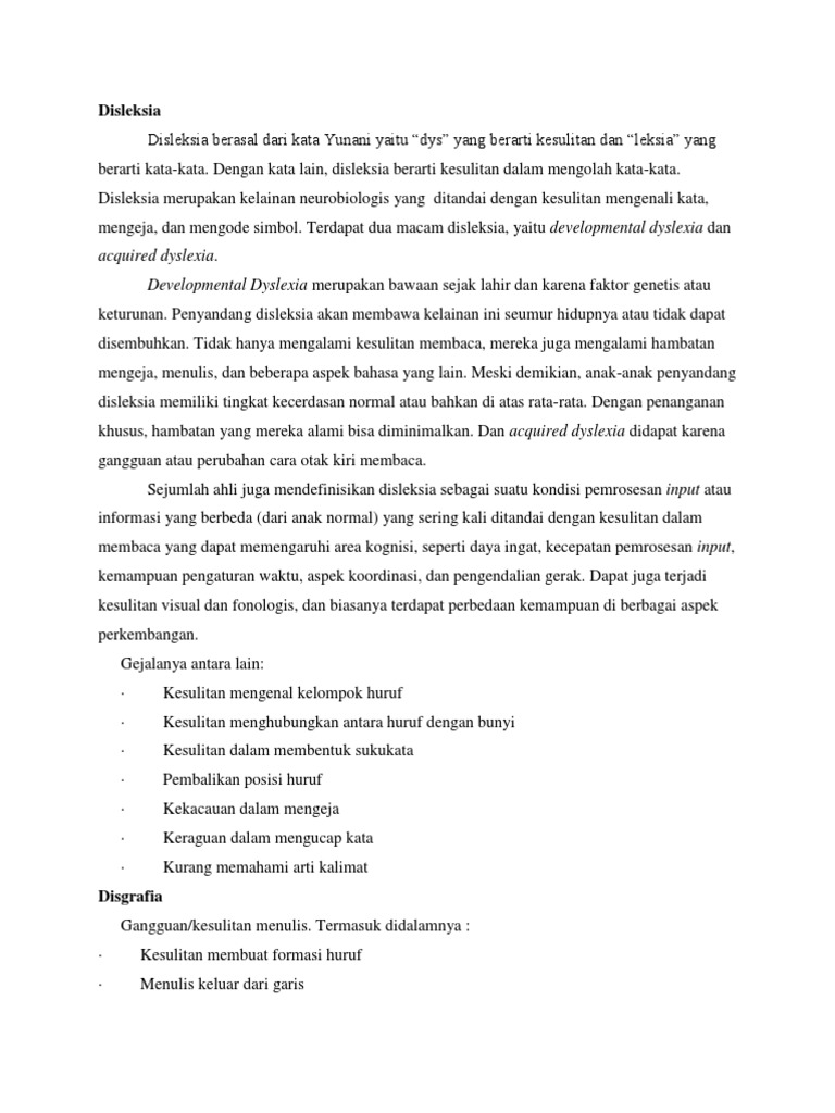 Disleksia, Disgrafia, DLL | PDF | Kajian Bahasa Asing