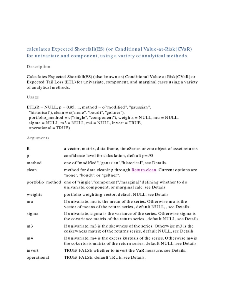 Cvar in R | PDF | Value At Risk | Statistical Theory