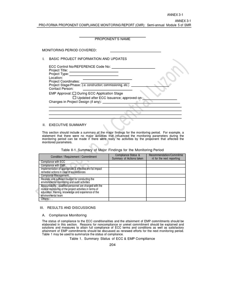 Proforma Proponent CMR | PDF | Environmental Monitoring | Environmental ...