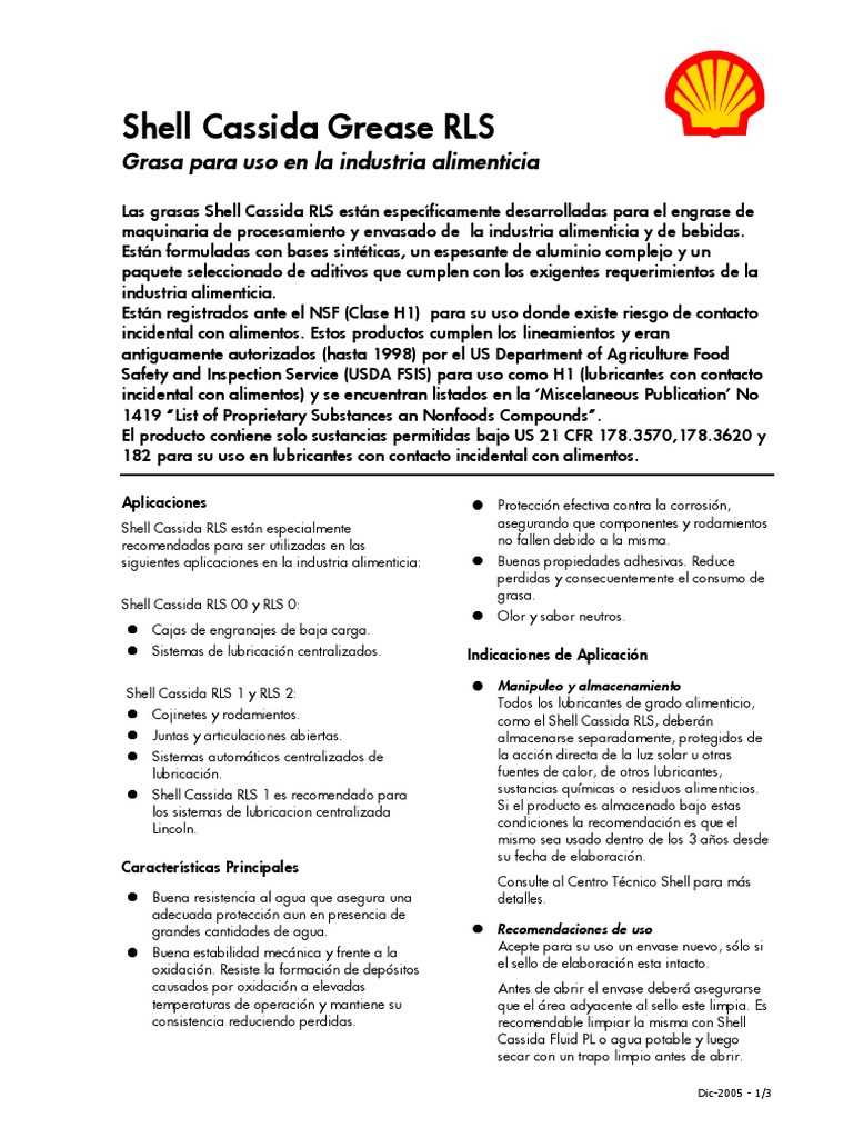 Cassida Grease RLS | PDF | Lubricante | Alimentos