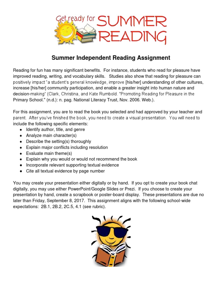 Summer Independent Reading Assignment | PDF | Reading (Process) | Learning