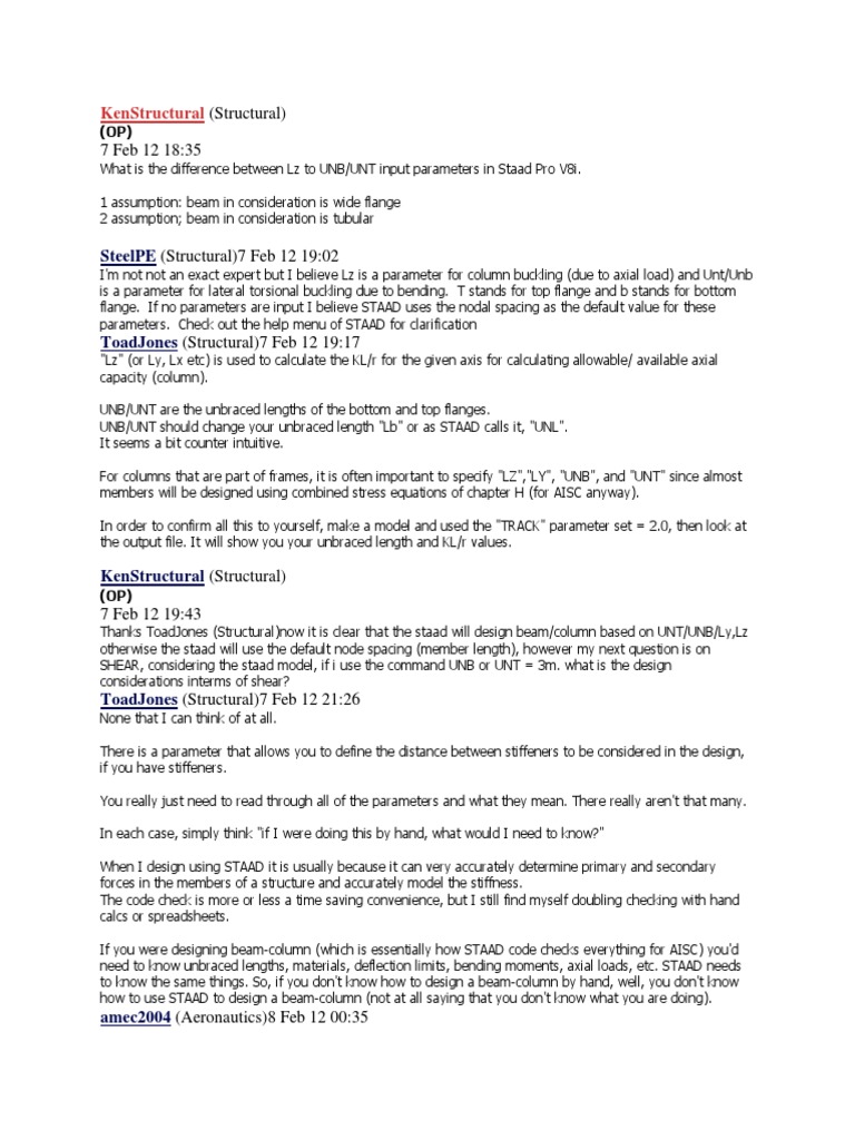 Understanding the Differences Between Lz, UNT, UNB Parameters in STAAD ...