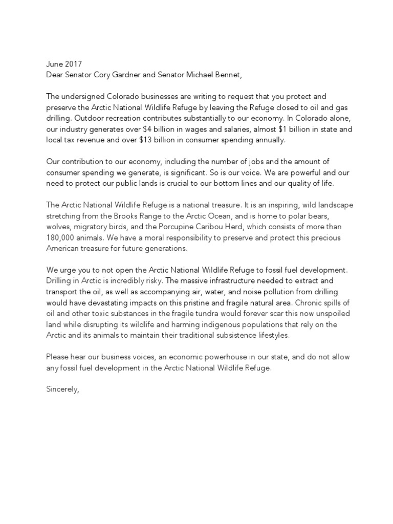 Colorado Business Letter To Protect Arctic National Wildlife Refuge ...