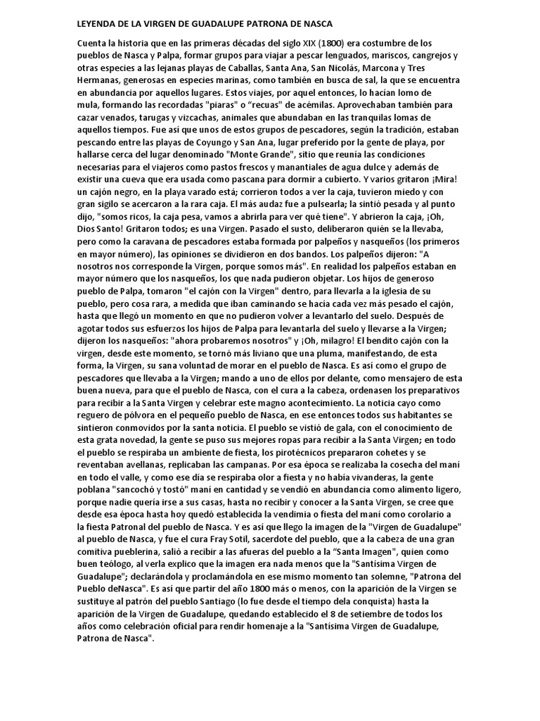 Leyenda de La Virgen de Guadalupe Patrona de Nasca | PDF