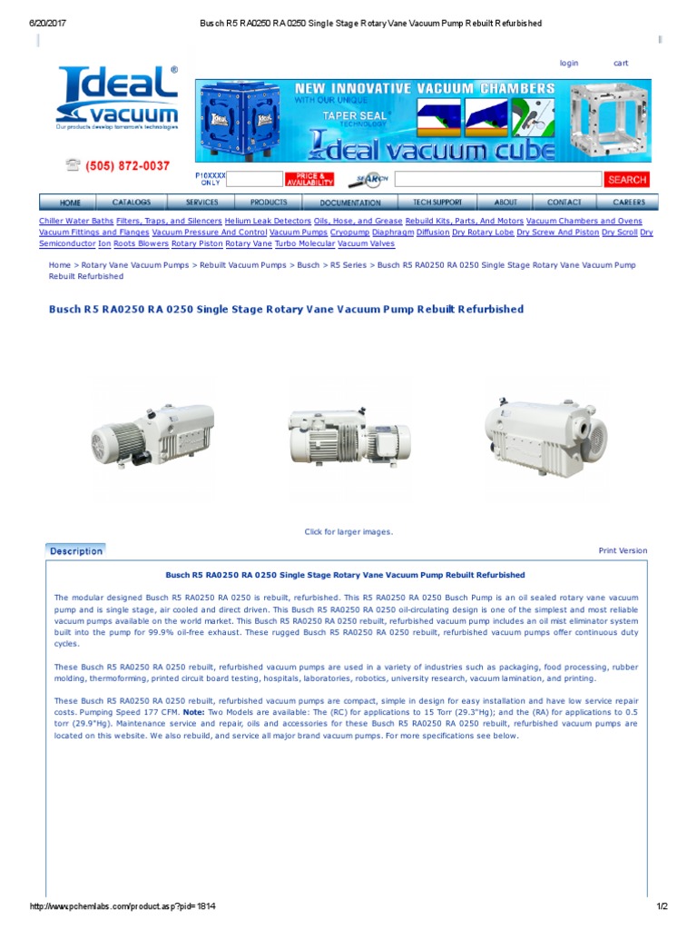 Busch R5 RA0250 RA 0250 Single Stage Rotary Vane Vacuum Pump Rebuilt ...