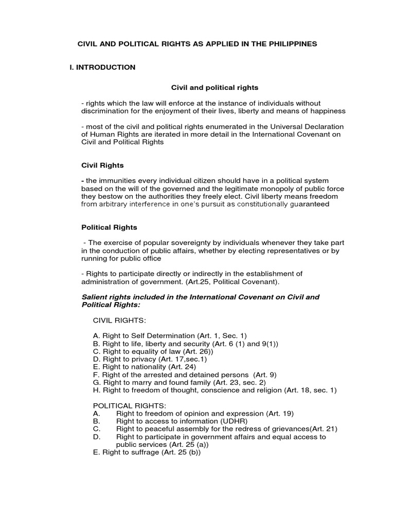 Civil and Political Rights As Applied in The Philippines | PDF | Equal ...