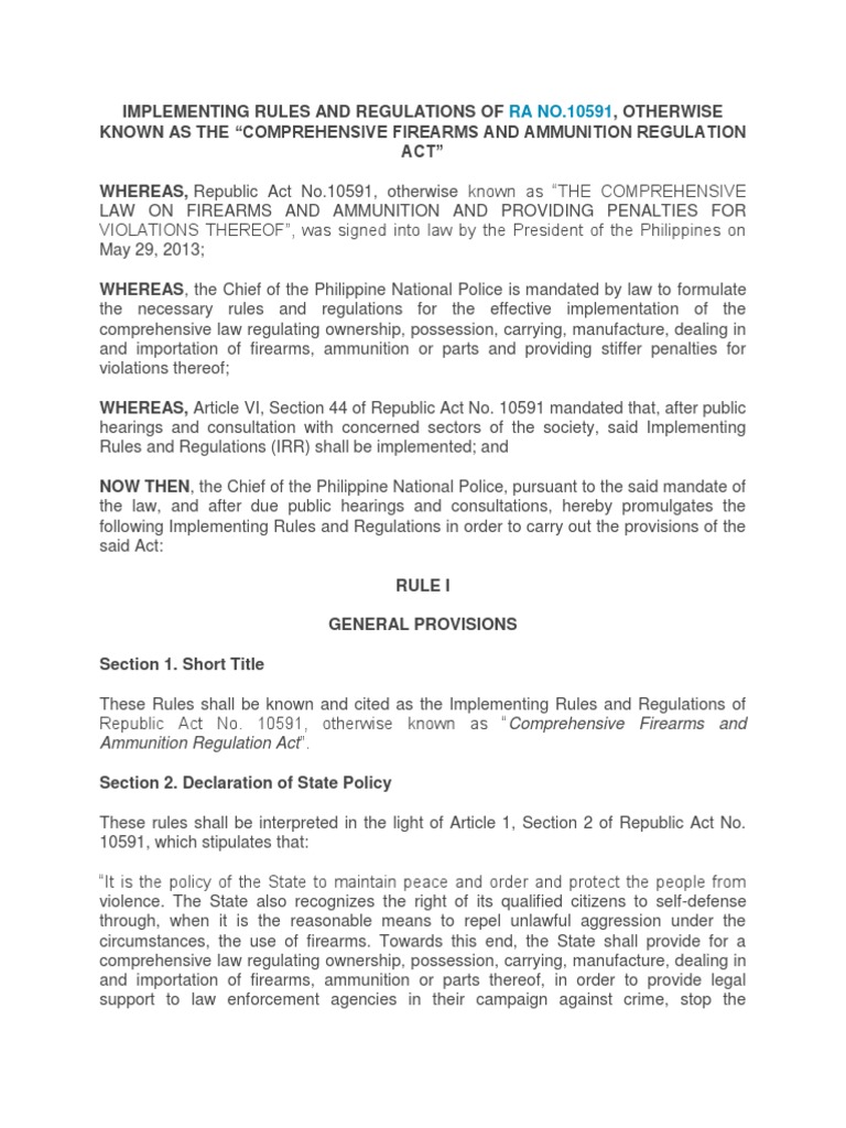 Implementing Rules and Regulations of RA No.10591 | PDF | Handgun ...