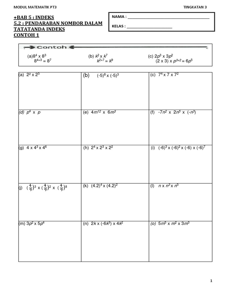 Hukum Indeks Matematik Tingkatan 3 | PDF | Teaching Methods & Materials