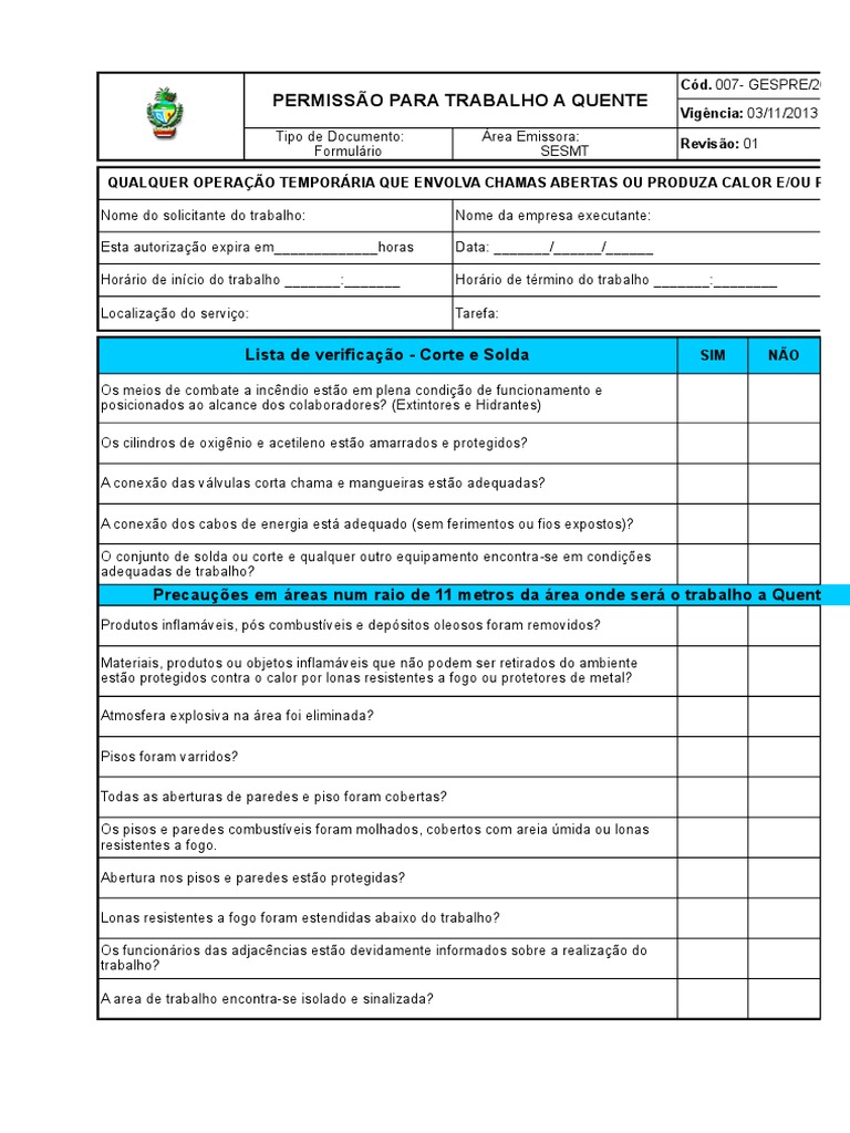 Permissao Para Trabalho a Quente