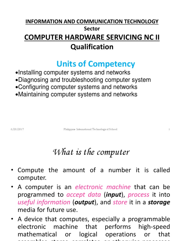 Units of Competency: Computer Hardware Servicing NC Ii Qualification | PDF | Computer Data ...