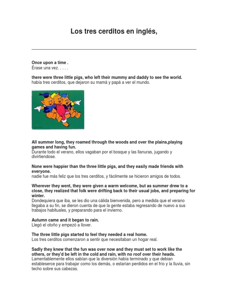 Los Tres Cerditos en Inglés | PDF | Entretenimiento (general)