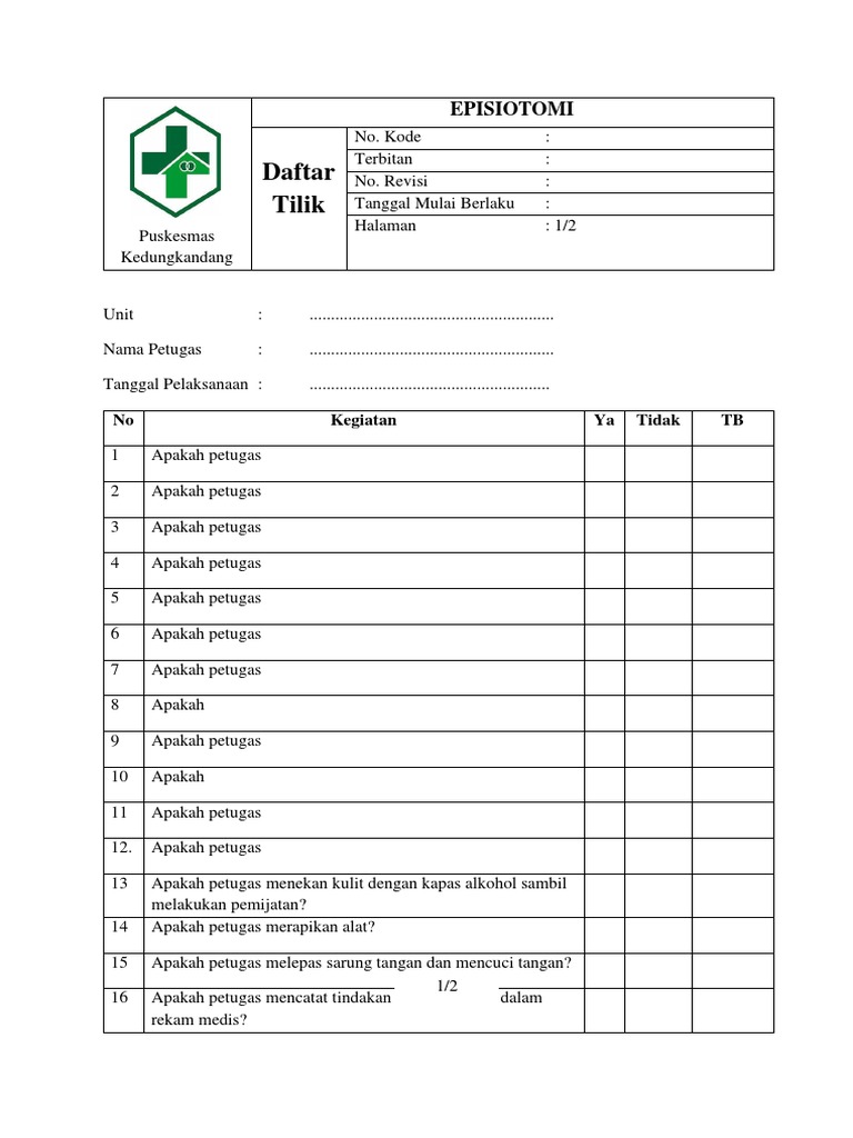 Daftar Tilik Episiotomi | PDF