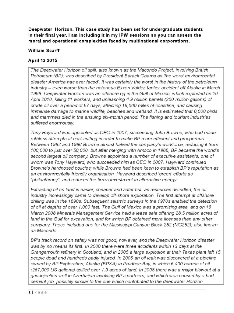 Deepwater Horizon IPW Case Study | PDF | Bp | Deepwater Horizon