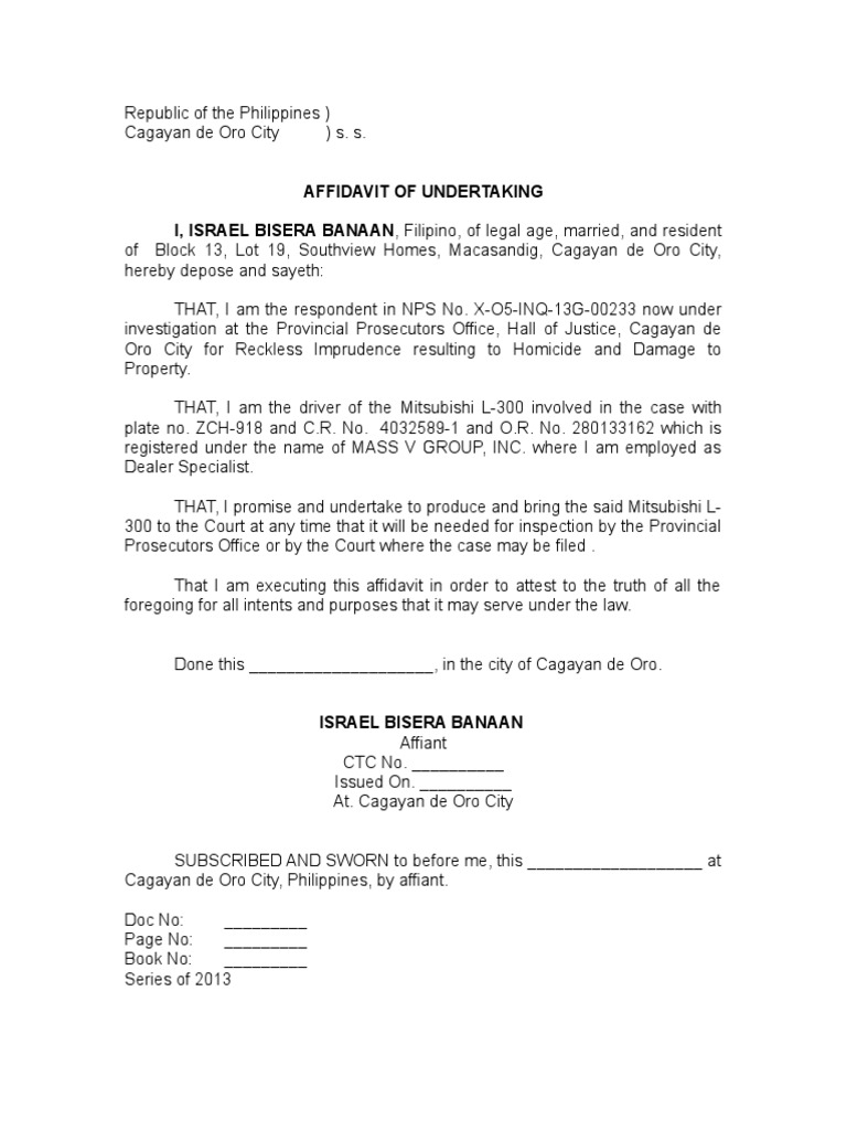 Affidavit Undertaking Car | PDF