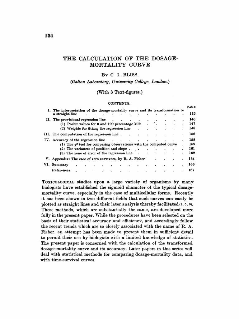 The Calculation of The Dosage - Mortality Curve - BLISS 1935 | PDF ...