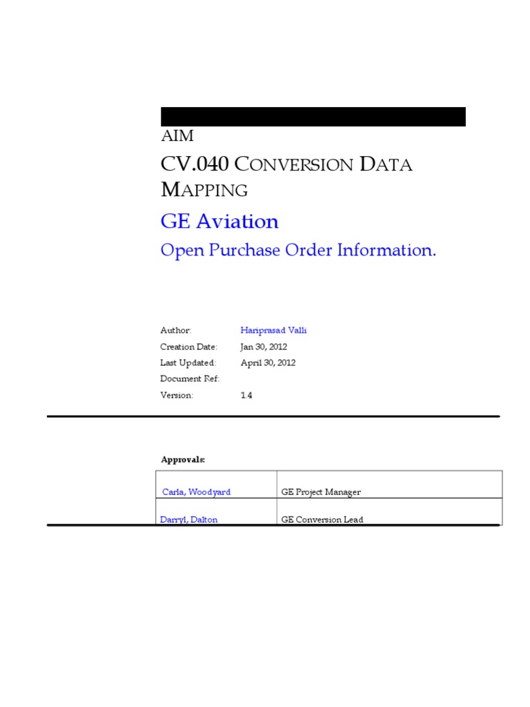 CV.040 Conversion Data Mapping Document – Open Purchase Orders | PDF ...