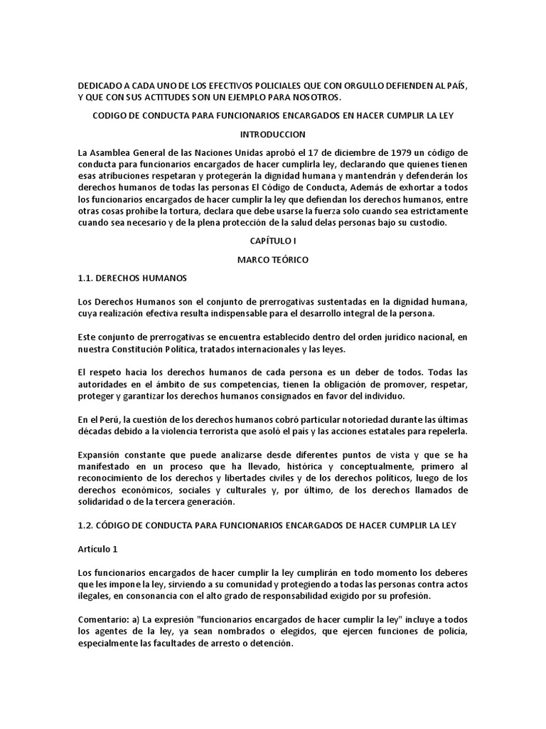 Codigo de Conducta para Funcionarios Encargados en Hacer Cumplir La Ley - Manus | PDF | Policía ...