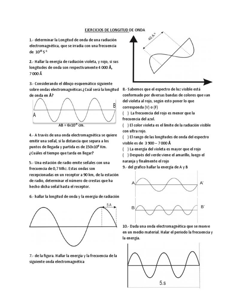 Ejercicios de Longitud de Onda y Energía | PDF | Radiación ...