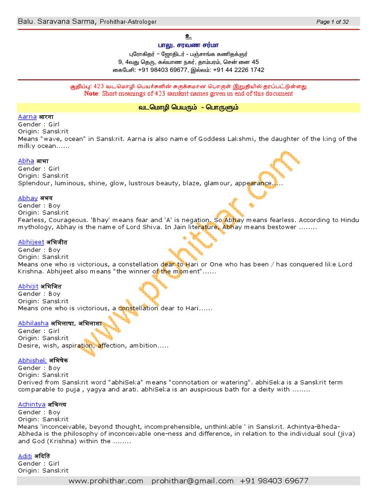 Sanskrit Baby Names and Meanings | PDF | Devi | Shiva