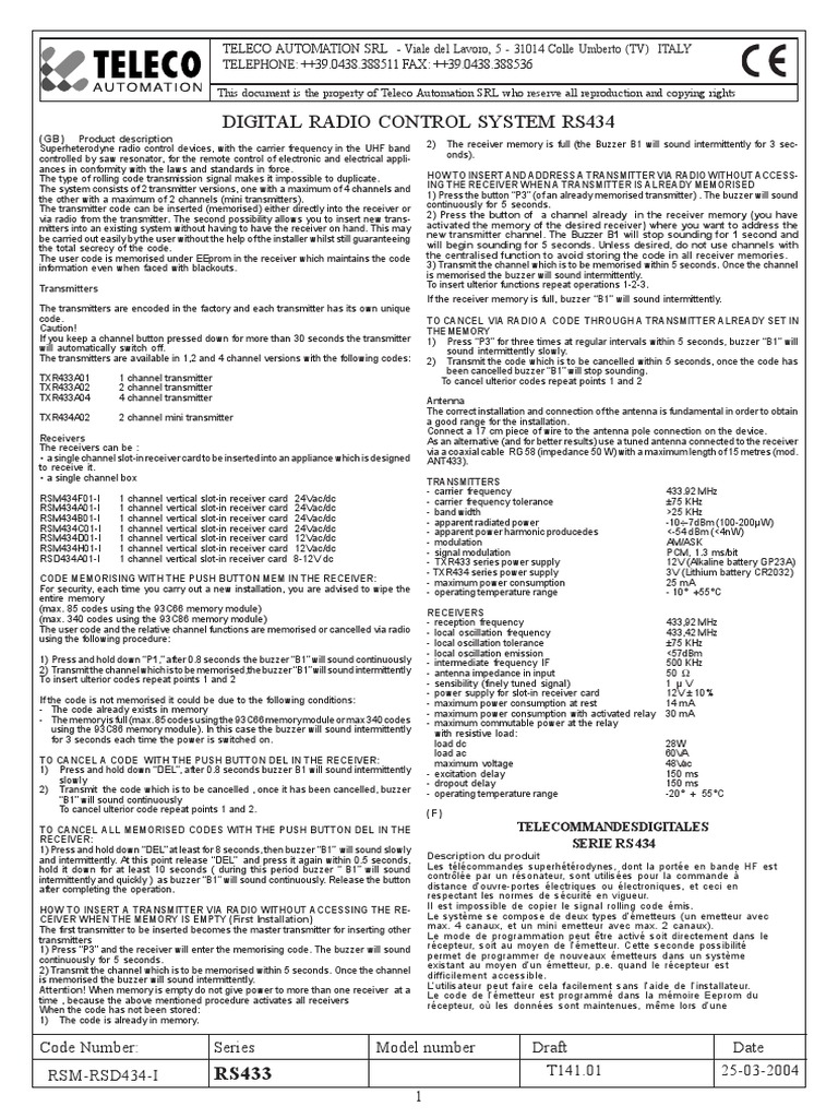 Teleco Txp433a02n | PDF | Telecommunications Engineering | Wireless