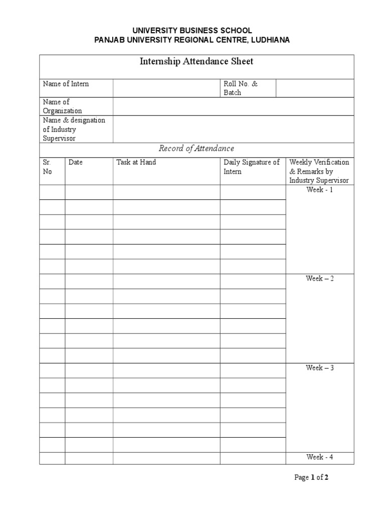 Internship Attendance Sheet Format | PDF