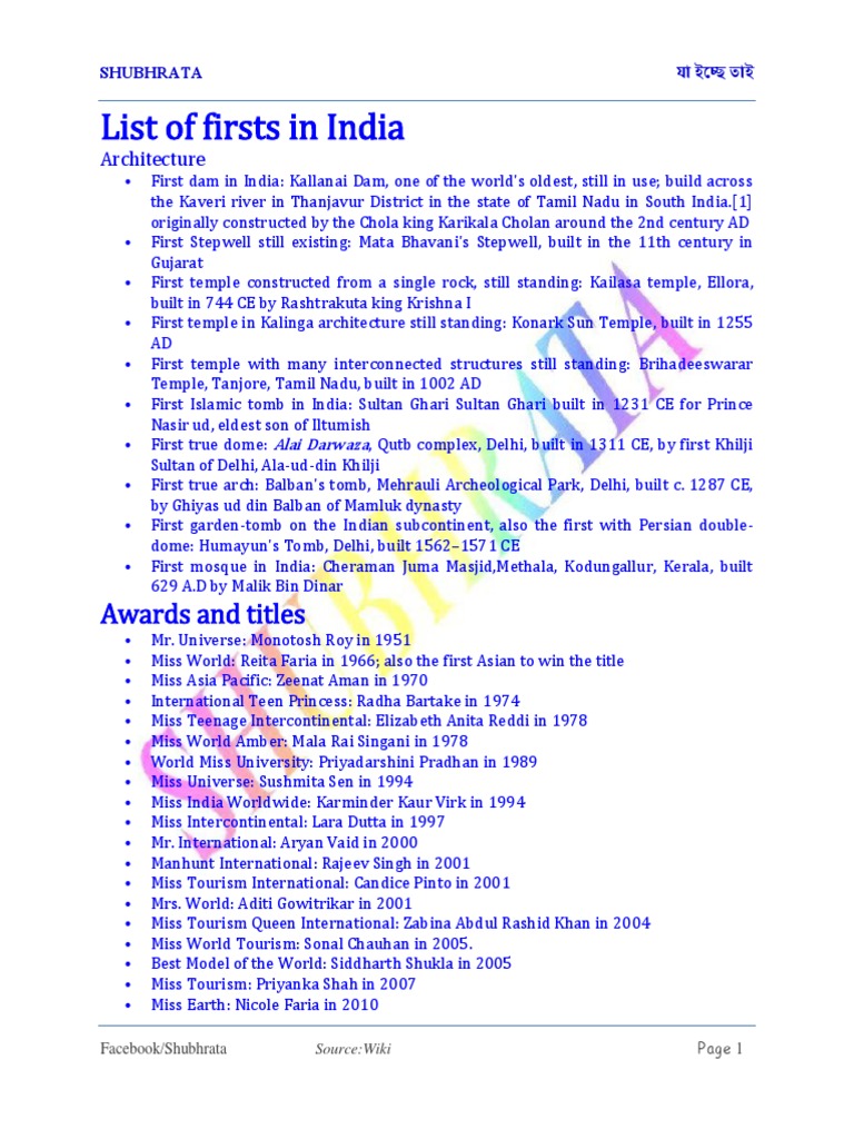India's Historical Firsts | PDF | Indian National Congress | Sports