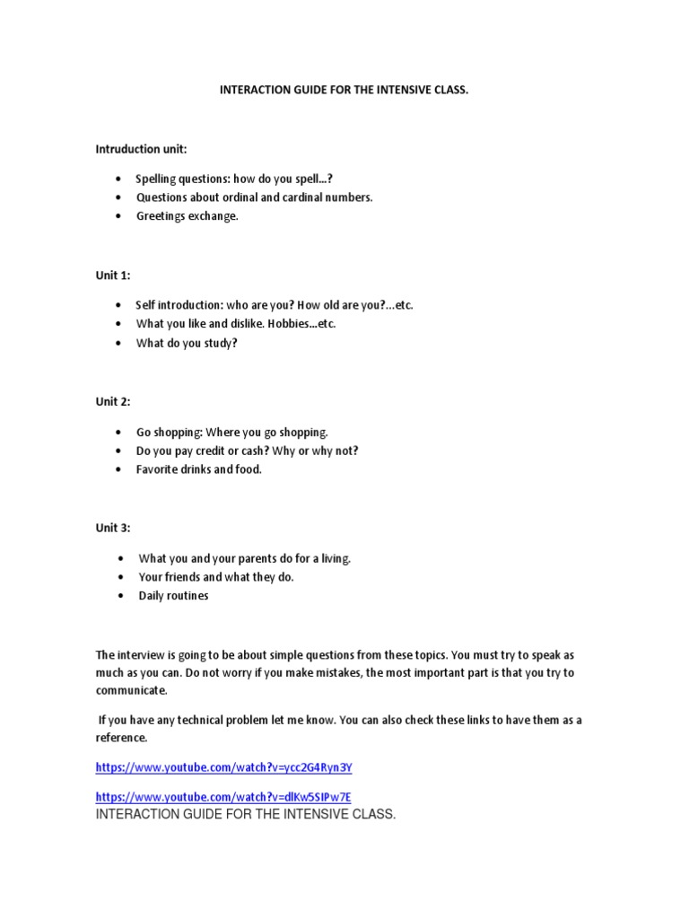 Interaction Guide For The Intensive Class | PDF