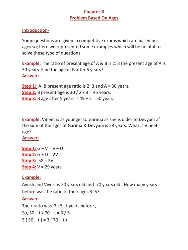 CHAPTER-8 Problem Based On Ages | PDF | Applied Mathematics | Teaching ...