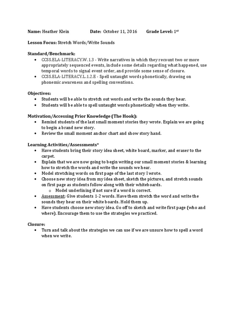 Stretch Words and Write Sounds | PDF