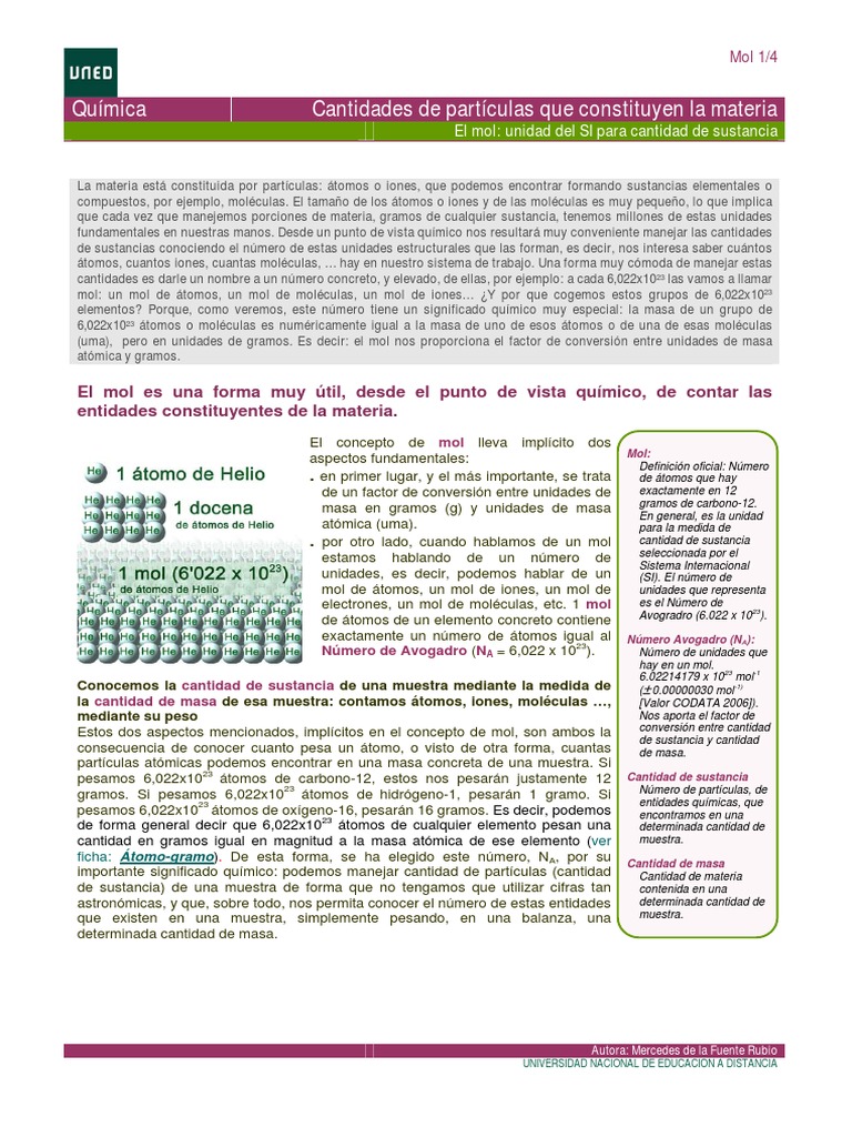 Concepto de Mol en Química: Definición y Uso | PDF | Mole (Unidad) | Átomos