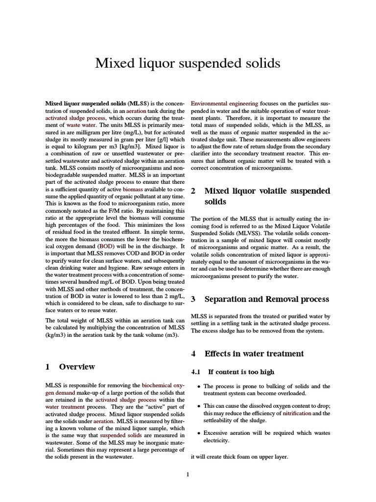 MLSS in Wastewater Treatment Process | PDF | Waste Treatment Technology ...