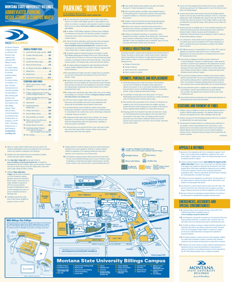 Abbreviated Parking Regulations & Campus Maps: Montana State University ...