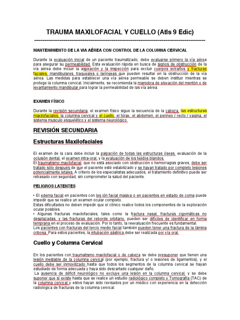 Trauma Maxilofacial y Cuello | PDF | Lesión | Enfermedades y trastornos