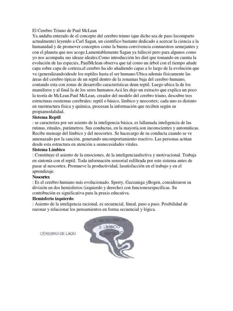 El Cerebro Triuno de Paul McLean | PDF | Hemisferio cerebral | Cerebro